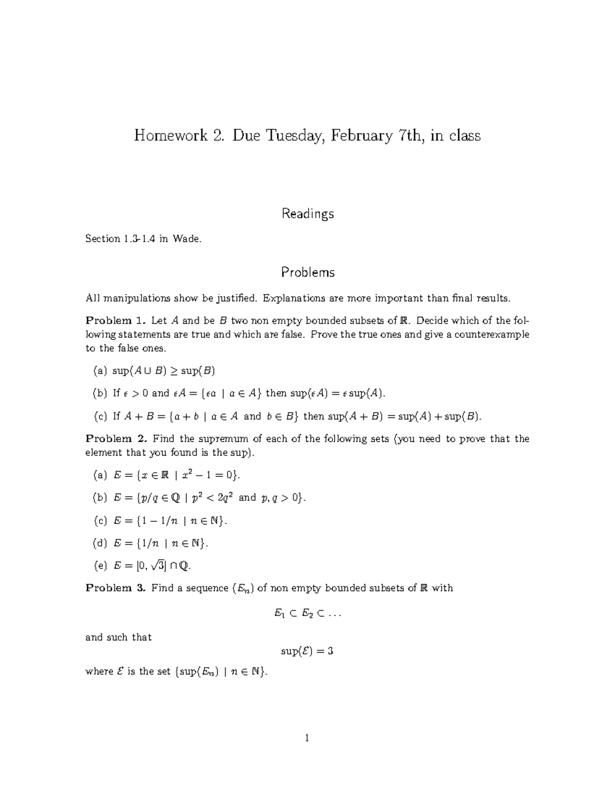 HW2 - Written proofs from class. Homework assignments show you the scope of the course ...