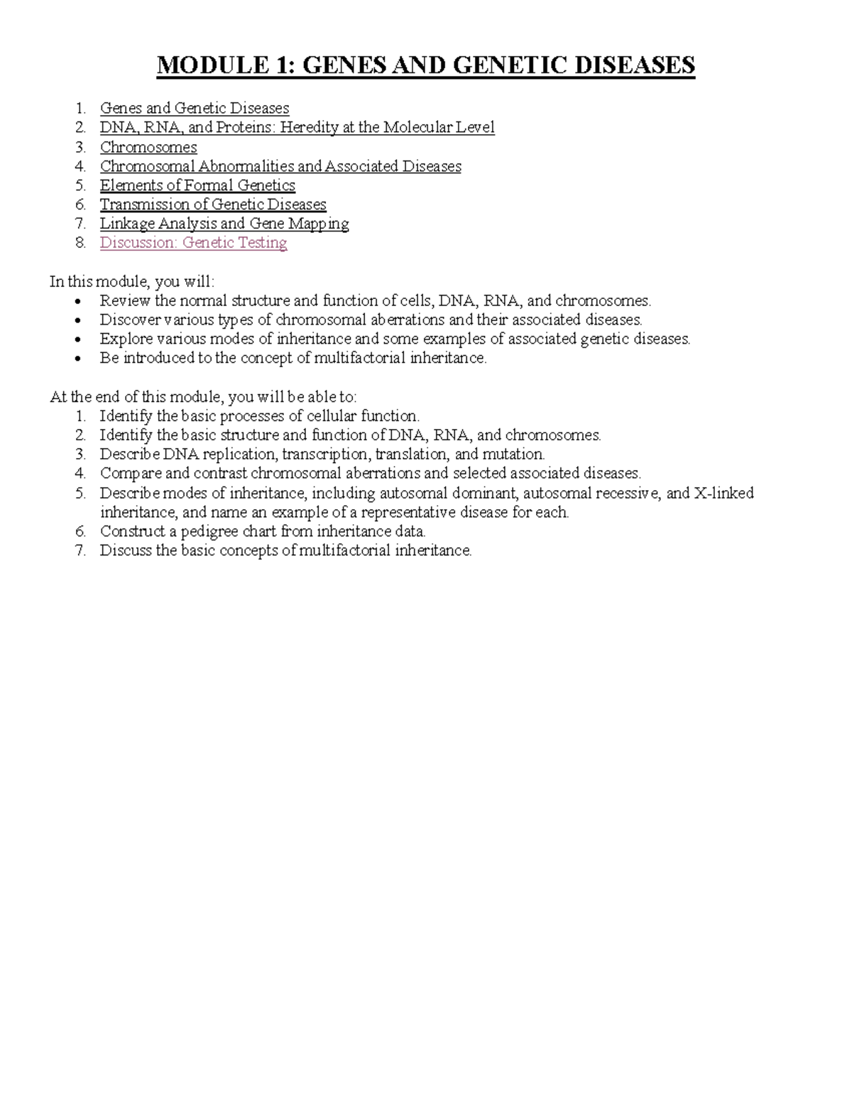 Module 1 Outline - notes for class - MODULE 1: GENES AND GENETIC ...