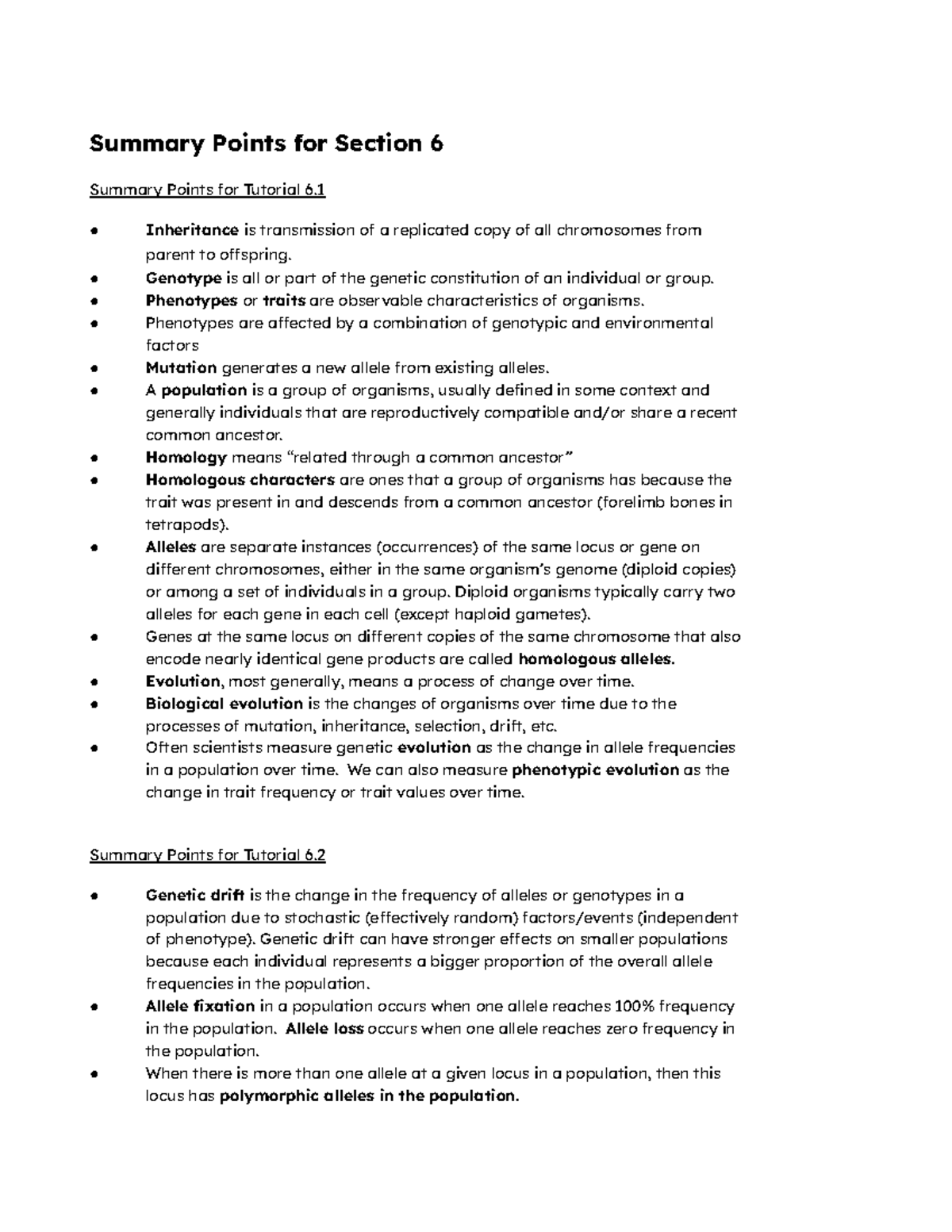 Copy of Summary Points for Section 6 - Summary Points for Section 6 Summary Points for Tutorial ...