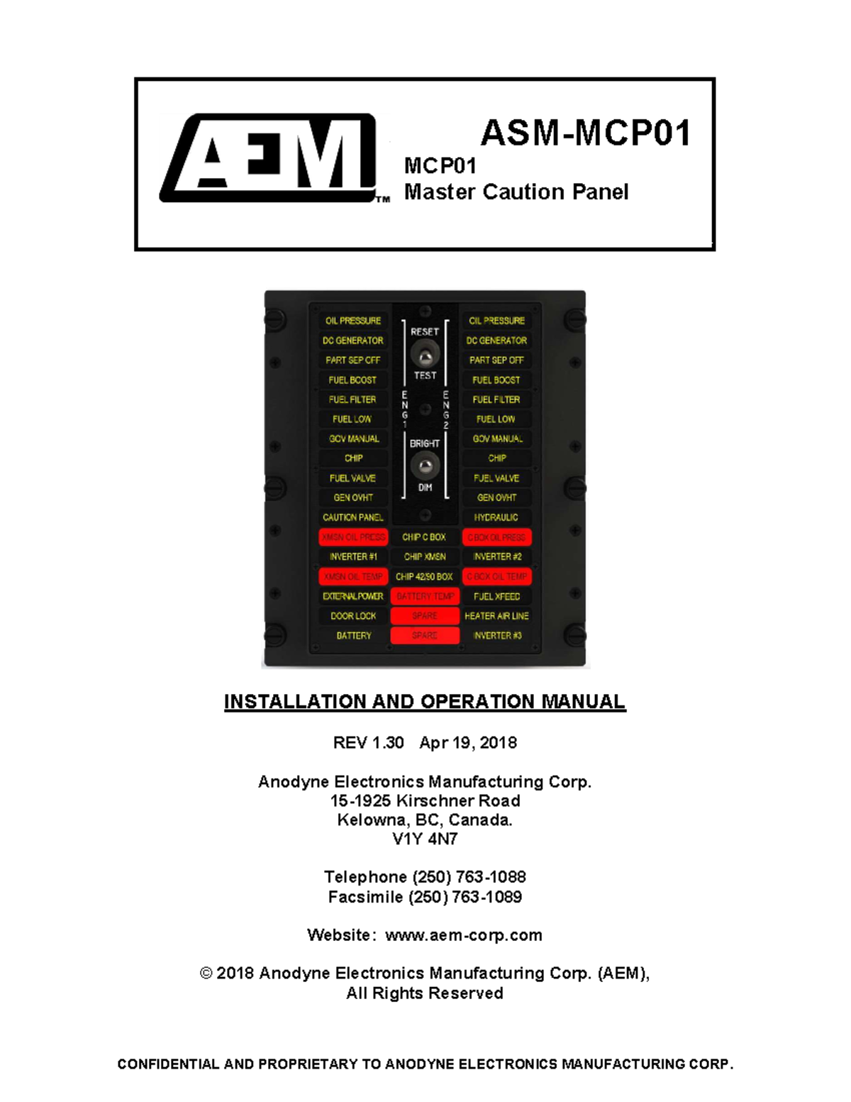 MCP01- Iomcp 01-1 - xxxx - INSTALLATION AND OPERATION MANUAL REV 1 Apr ...