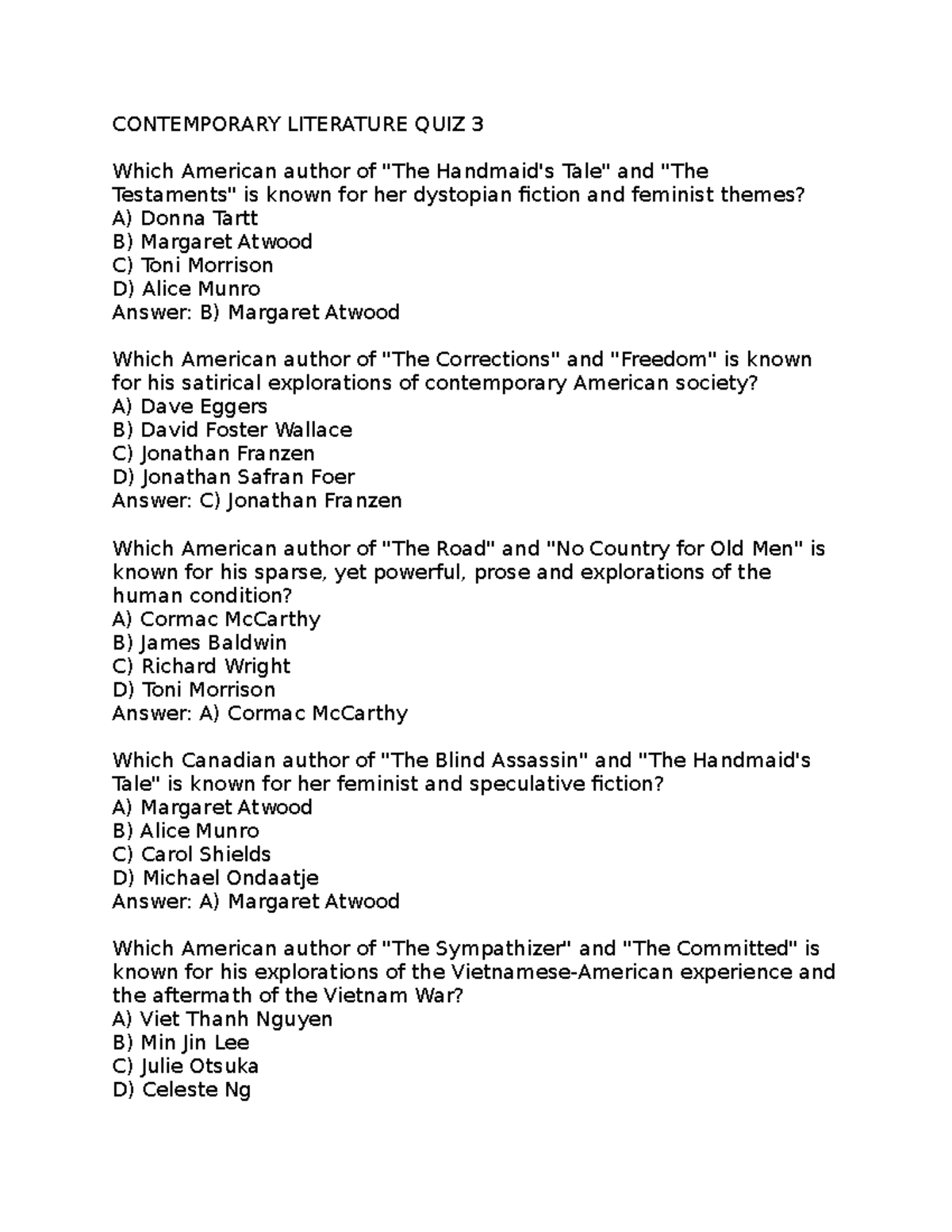 Contemporary Literature QUIZ 3 - CONTEMPORARY LITERATURE QUIZ 3 Which ...