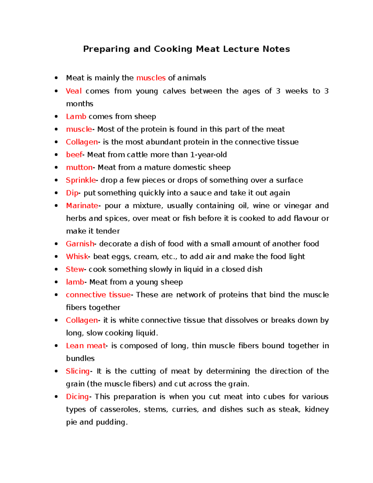 Preparing and Cooking Meat Lecture Notes - , to add air and make the ...