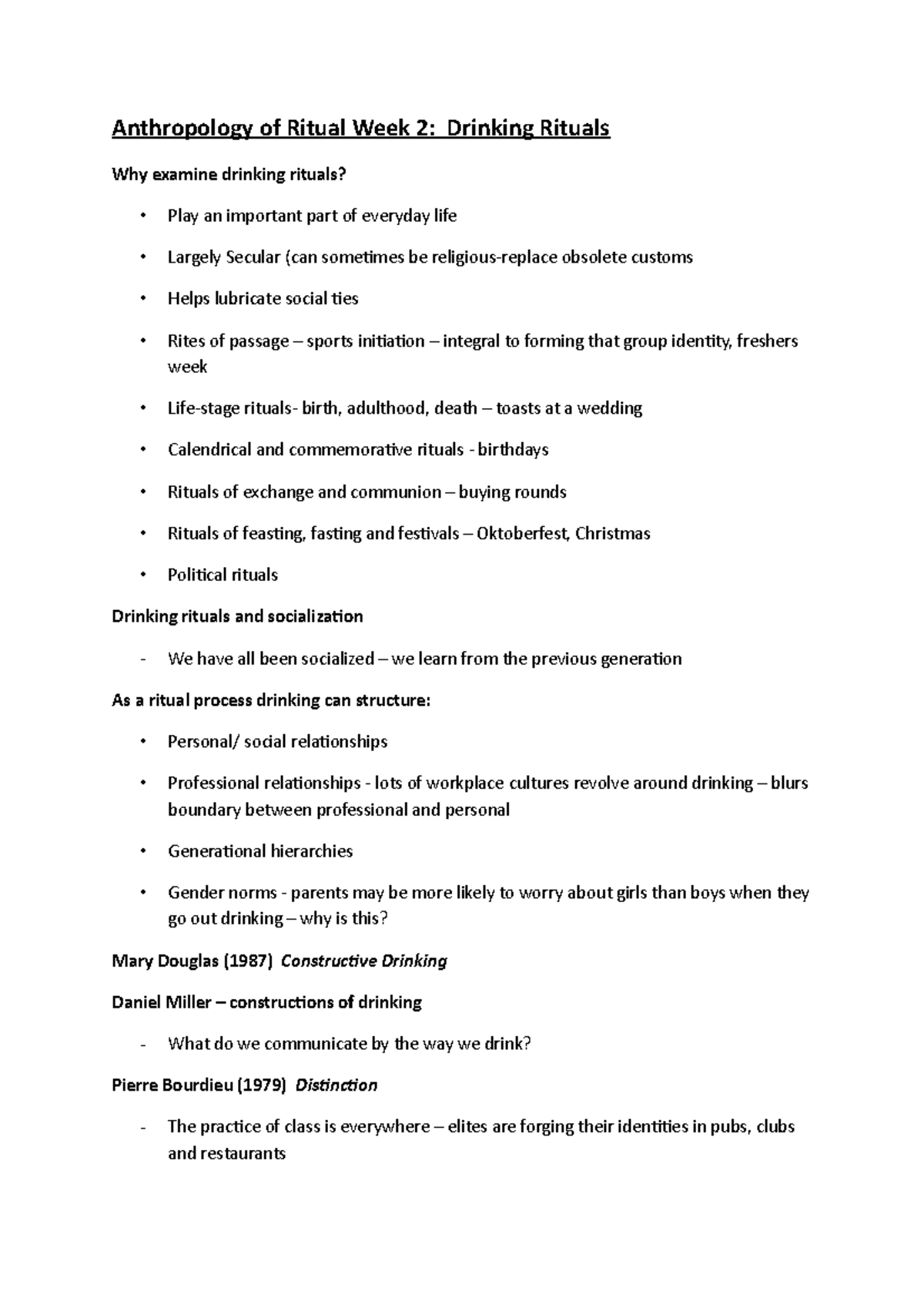 Drinking rituals week 2 - Anthropology of Ritual Week 2: Drinking ...