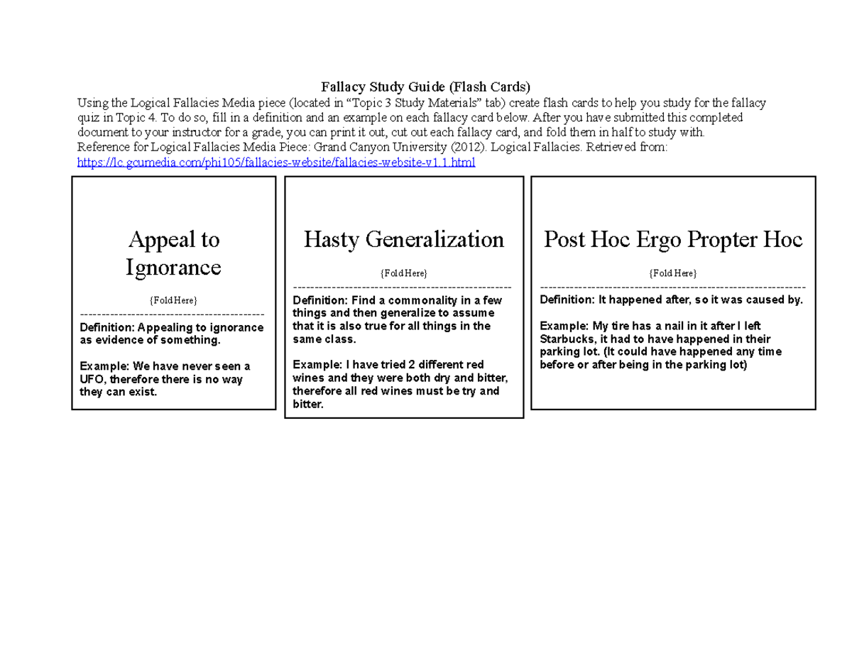 Jessica Silva Fallacy Study Guide - Fallacy Study Guide (Flash Cards ...