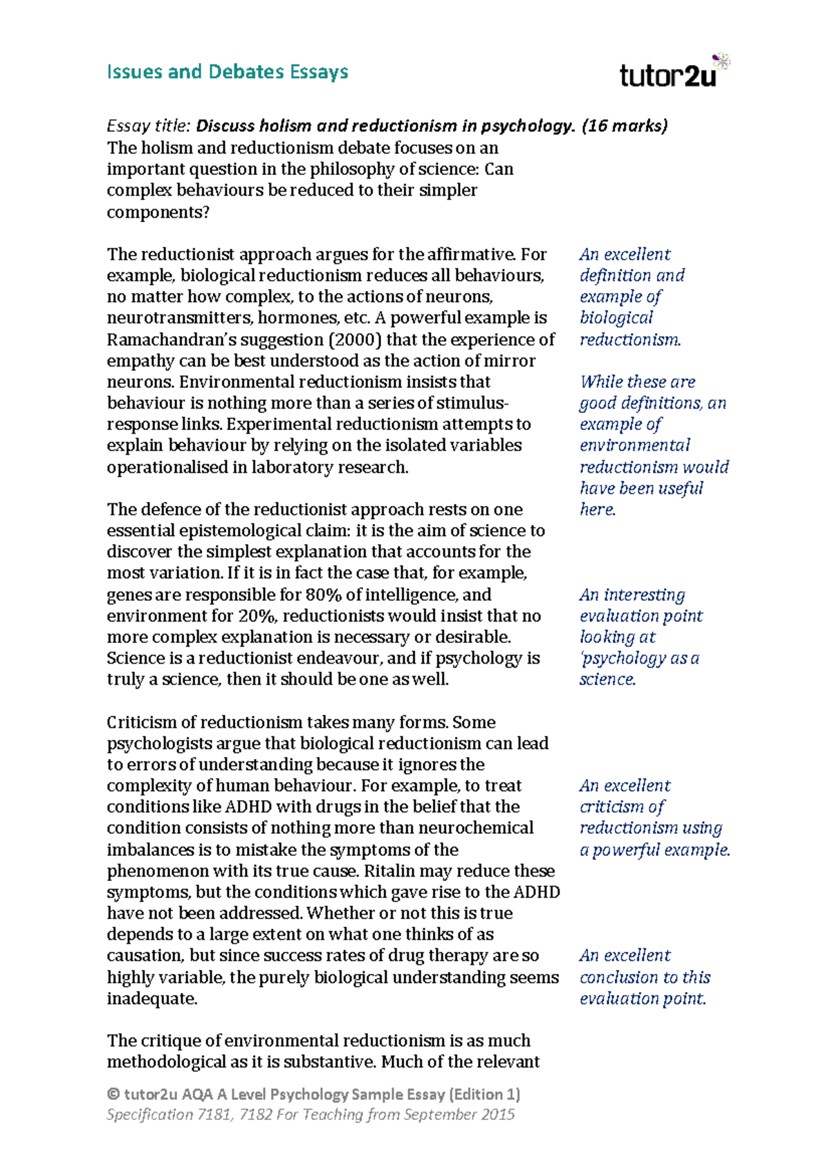 08.4 Essay Holism and Reductionism with Comments - Issues and Debates ...