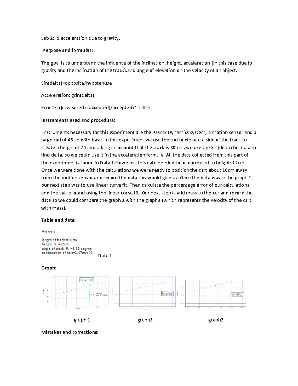 9th laboratory of physics - Lab 2: 9 acceleration due to gravity ...