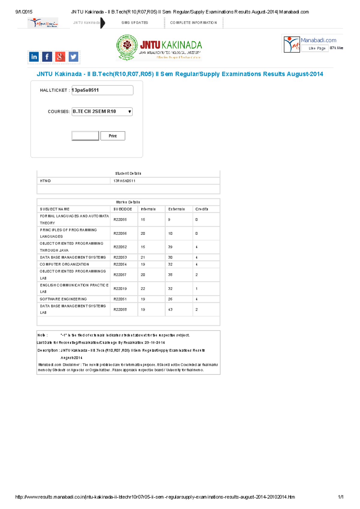 5. 2-2 REG AUG 2014 - 5. 2-2 REG AUG 2014 cert - 9/1/2015 JNTU Kakinada II B(R10,R07,R05) II Sem ...