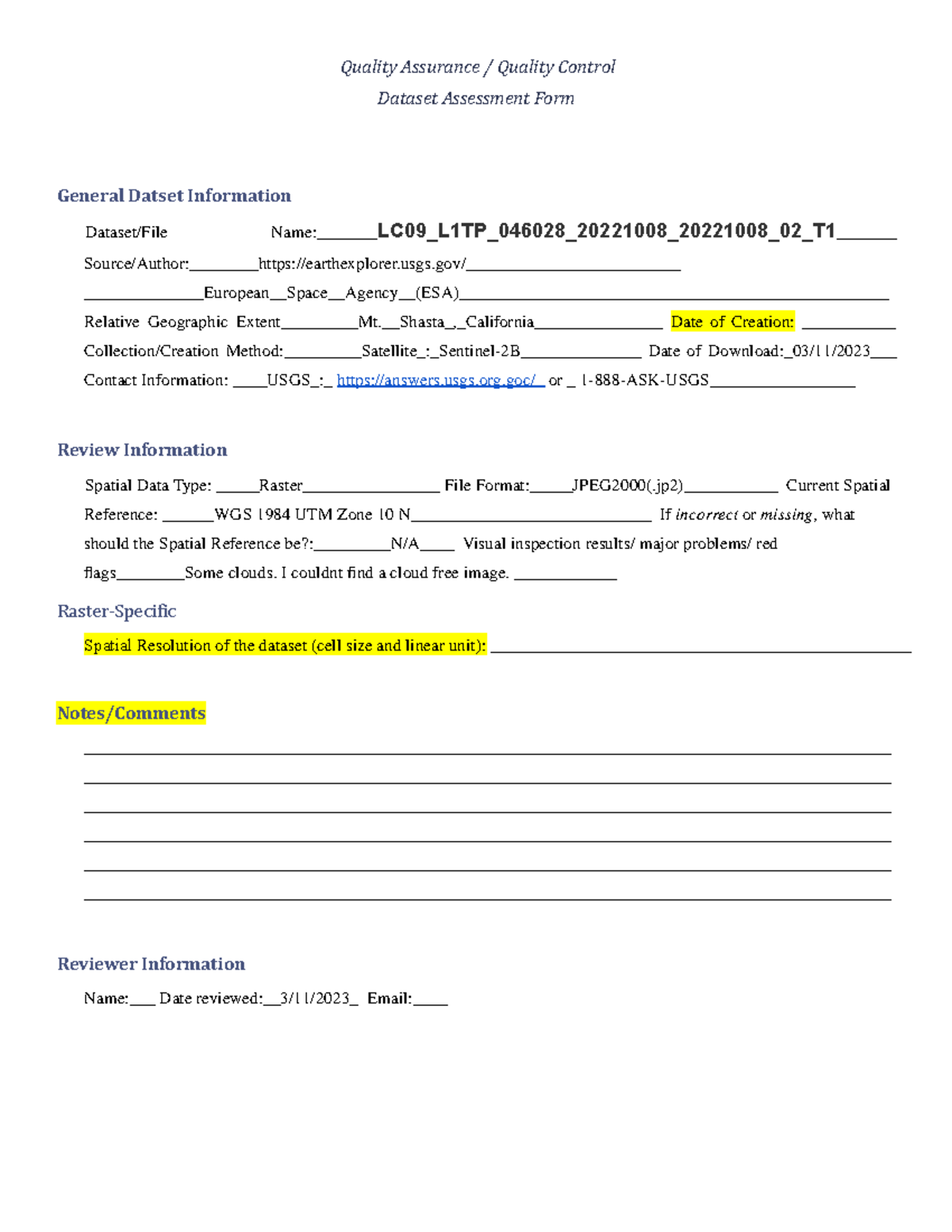 Quality Assurance Form - Quality Assurance / Quality Control Dataset ...