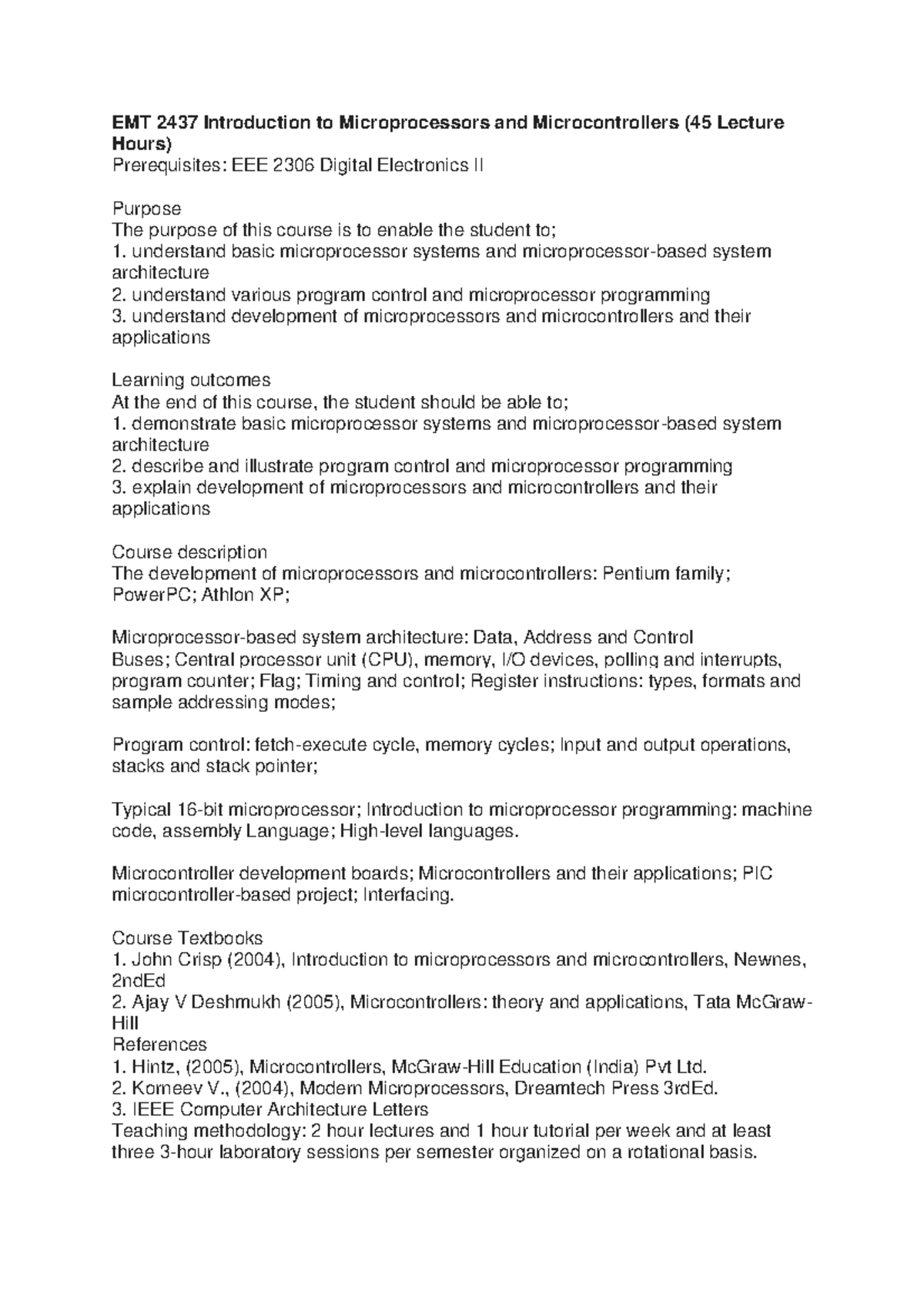 introduction to computers - EMT 2437 Introduction to Microprocessors and Microcontrollers (45 ...