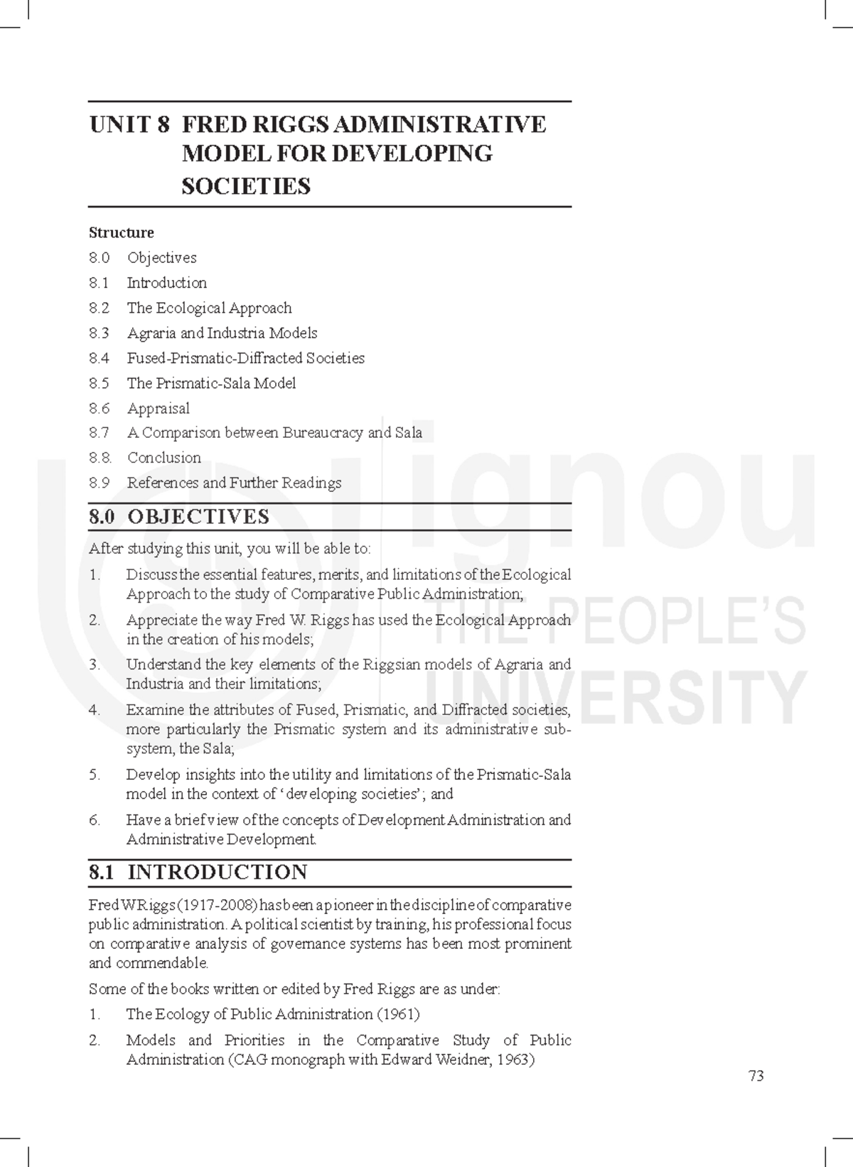 Unit-8 - Global politics - UNIT 8 FRED RIGGS ADMINISTRATIVE MODEL FOR ...