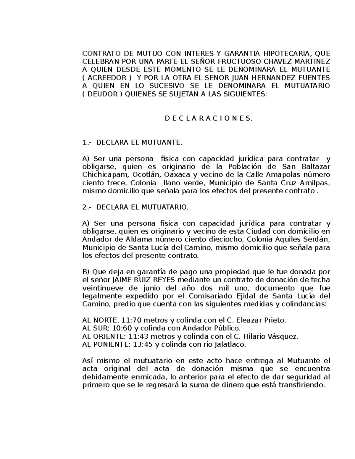 Contrato DE Mutuo CON Interes Y Garantia Hipotecaria PARA Alumnos ...