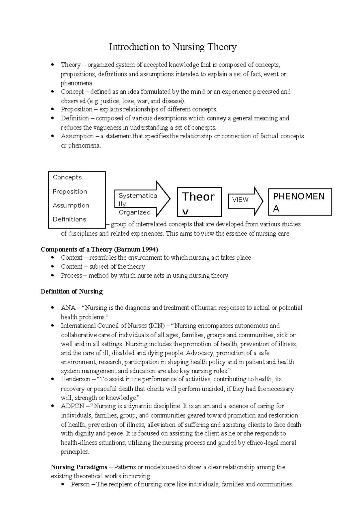 Pdfcoffee - Fundamentals in Nursing - Introduction to Nursing Theory ...