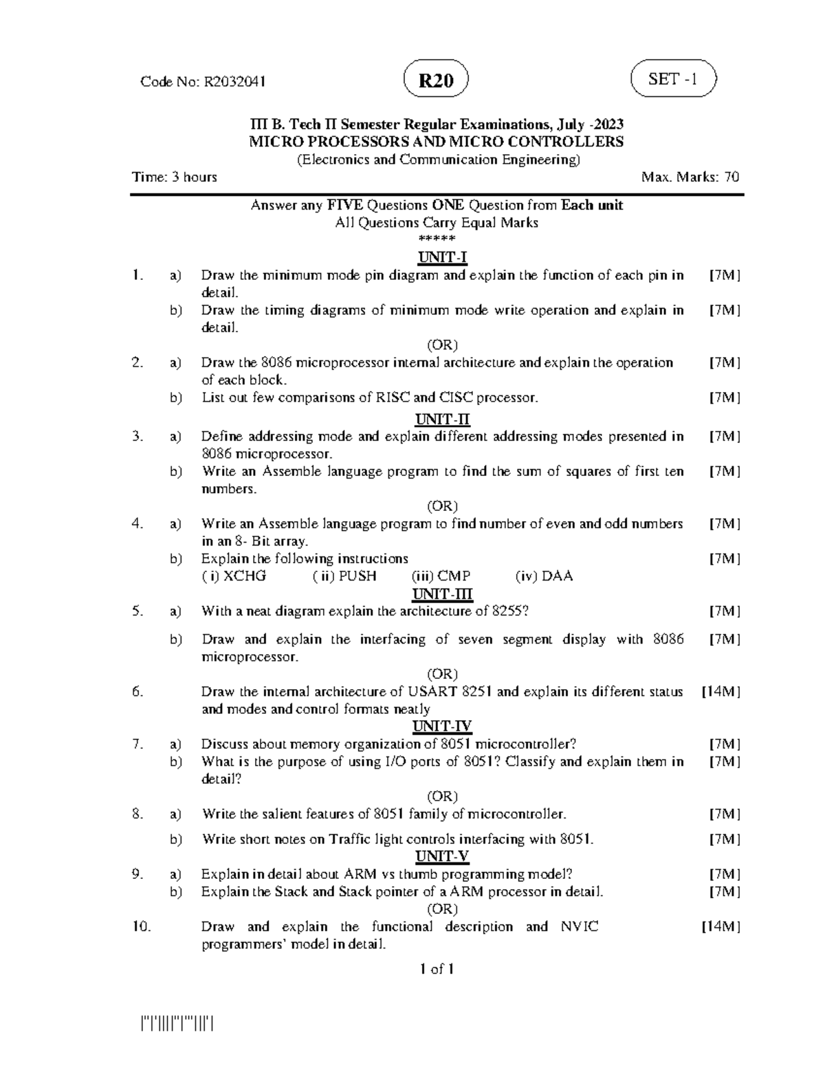 Micro Processors AND Micro Controllers ECE JULY 2023 - III B. Tech II ...