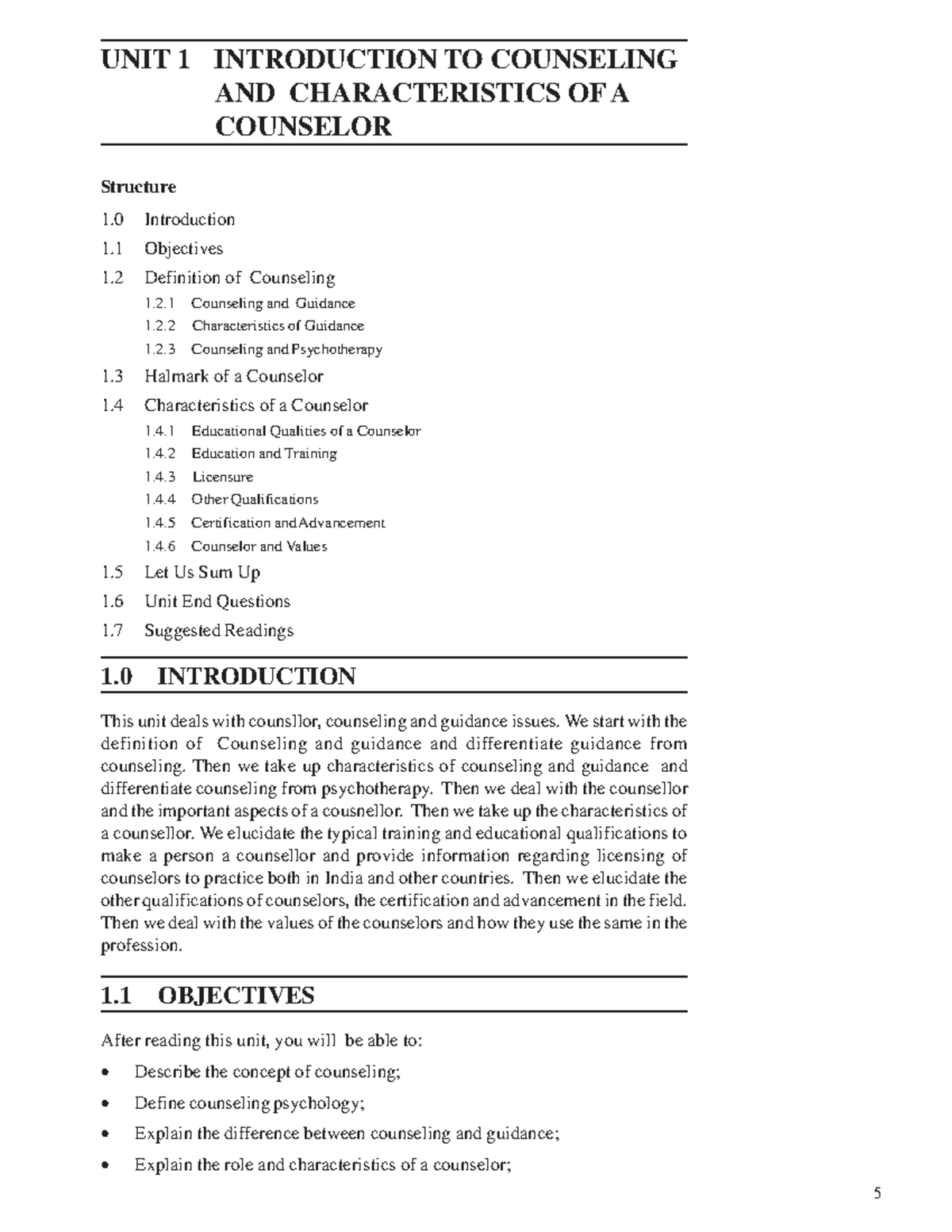 Unit-1 - Counselling is an interactive process between a counsellor and ...