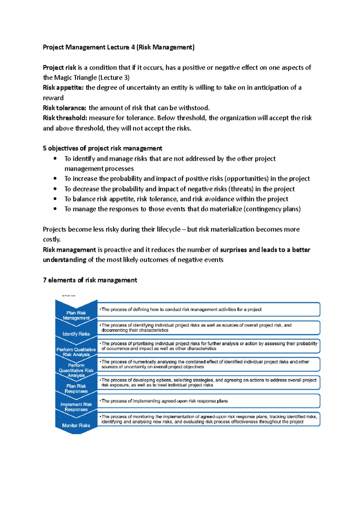Project Management Lecture 4 - Risk threshold: measure for tolerance ...