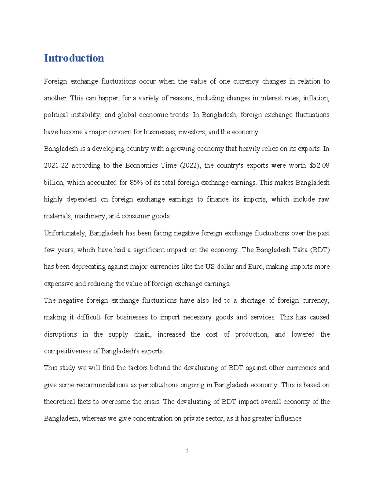 Depreciation of BDT and Its Impacts on Private Sector - Introduction ...