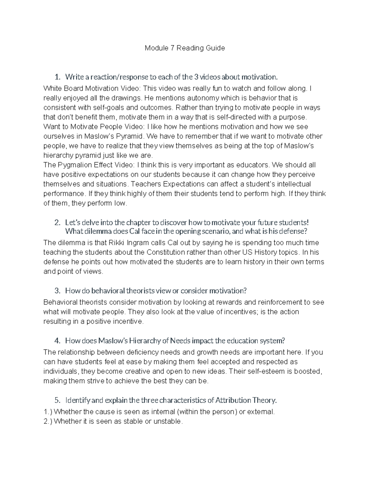 Module 7 Reading Guide - classwork - Module 7 Reading Guide Write a reaction/response to each of ...