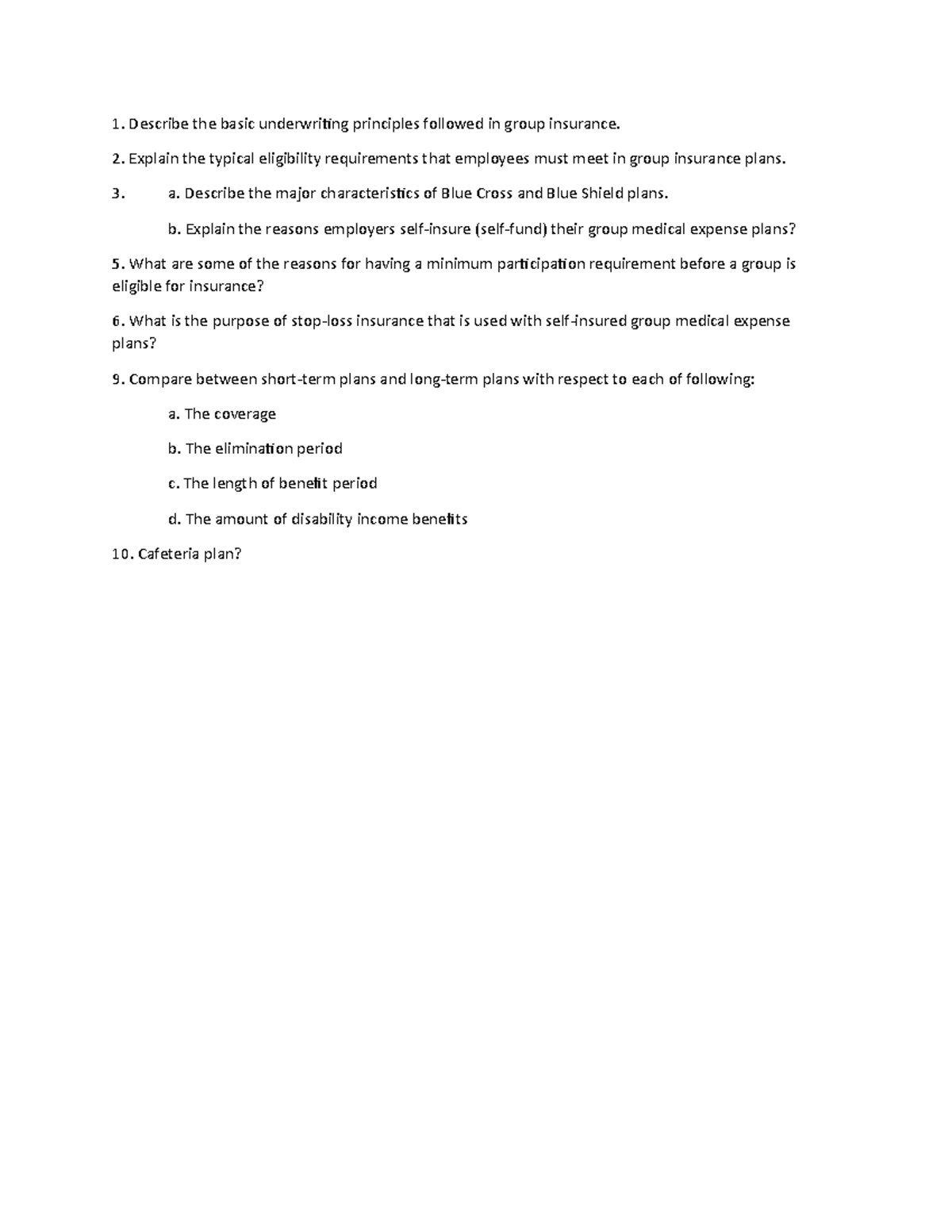 Tutorial chapter 16- Group Insurance - Describe the basic underwriting ...