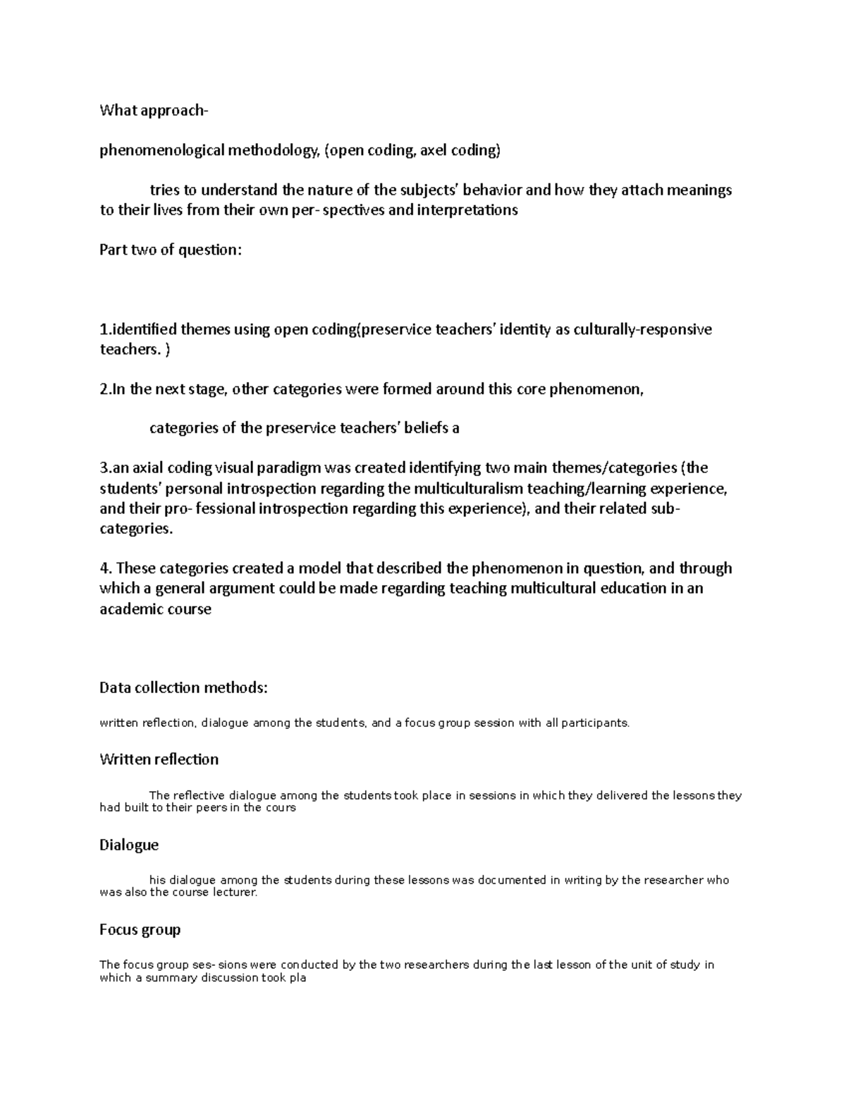 What approach - notes - What approach- phenomenological methodology ...