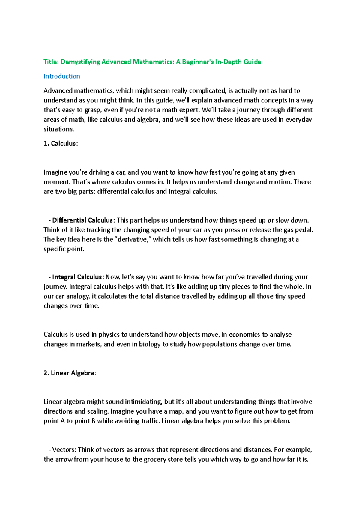 Advanced Mathematics in depth for beginners - Title: Demystifying ...