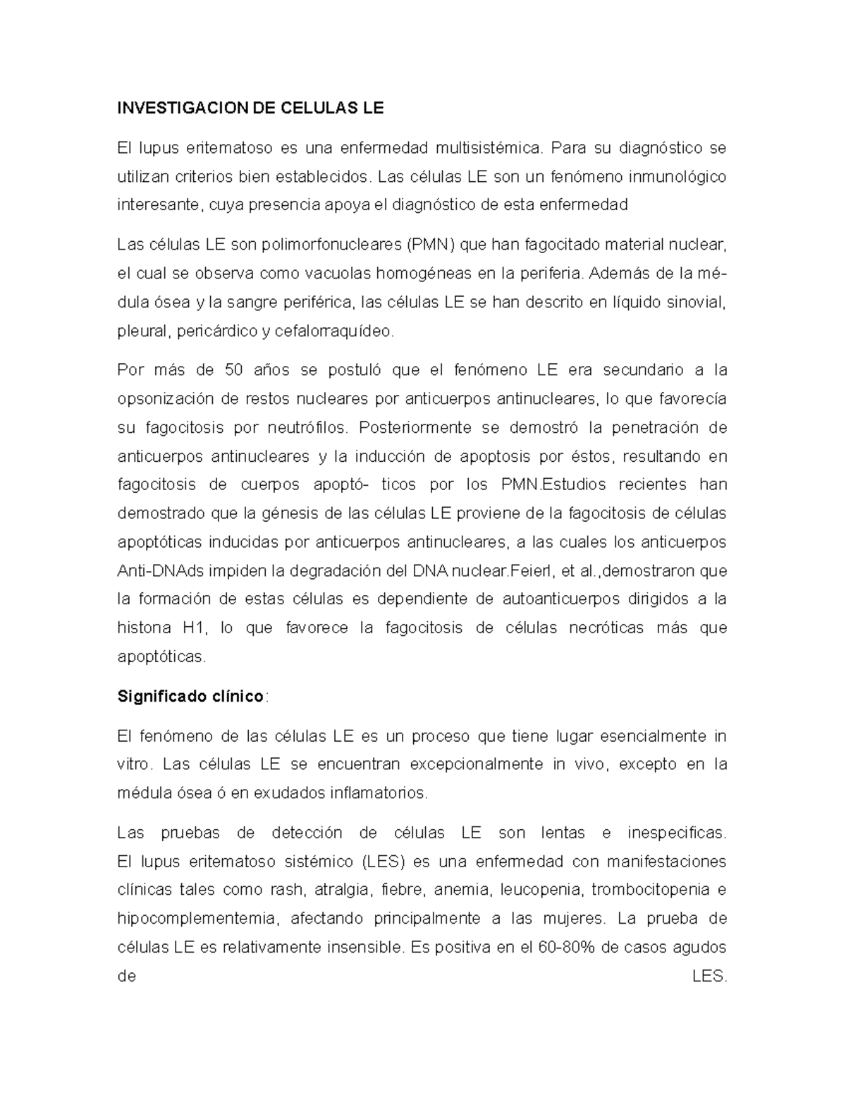 Investigacion DE Celulas LE - INVESTIGACION DE CELULAS LE El lupus ...