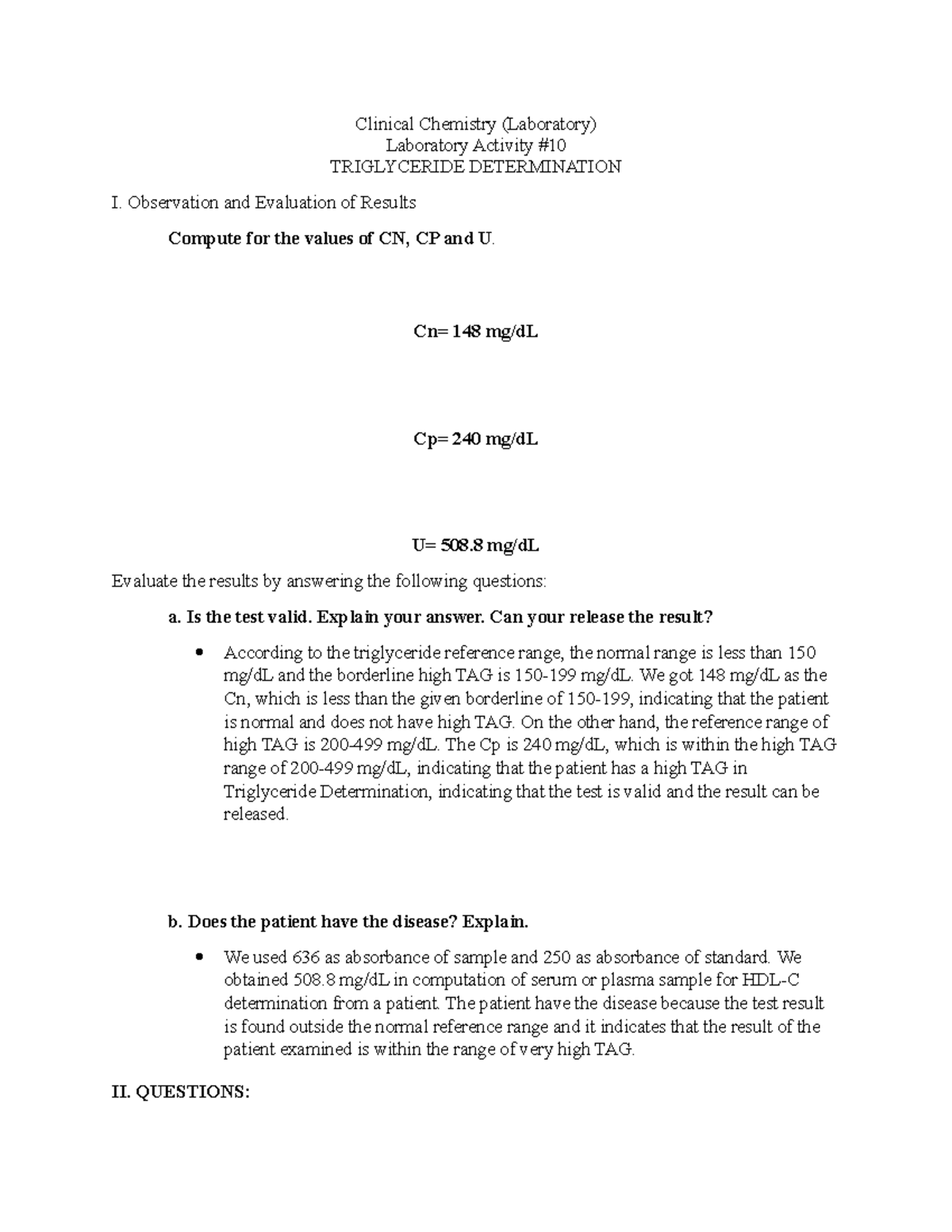 Triglyceride Determination - Clinical Chemistry (Laboratory) Laboratory ...