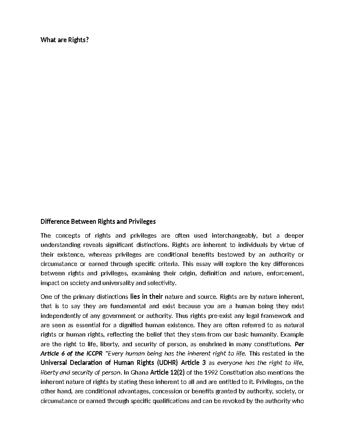 Rights and Privileges - Rights are inherent to individuals by virtue of ...