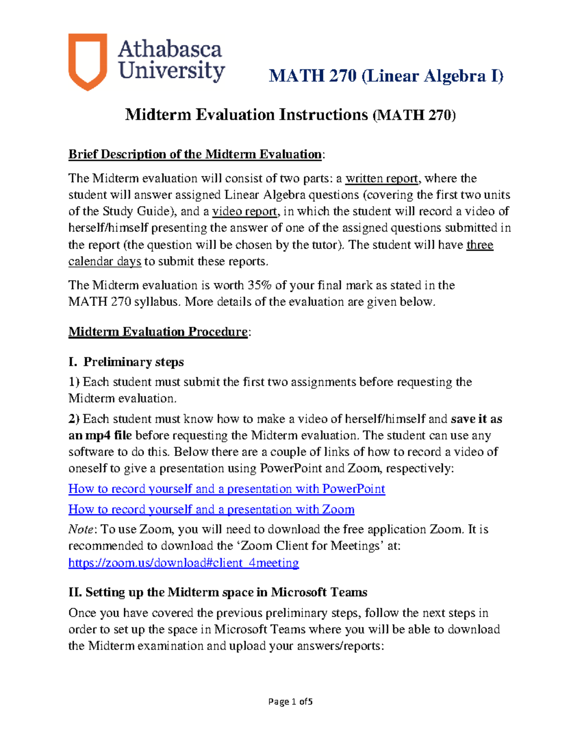 MATH270 Midterm Evaluation Instructions - Midterm Evaluation ...