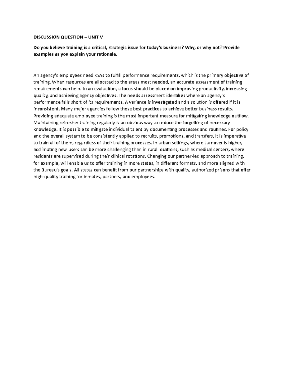 Discussion Question UNIT V - HRM 5200 Emerging Trends in HR - DISCUSSION QUESTION – UNIT V Do ...