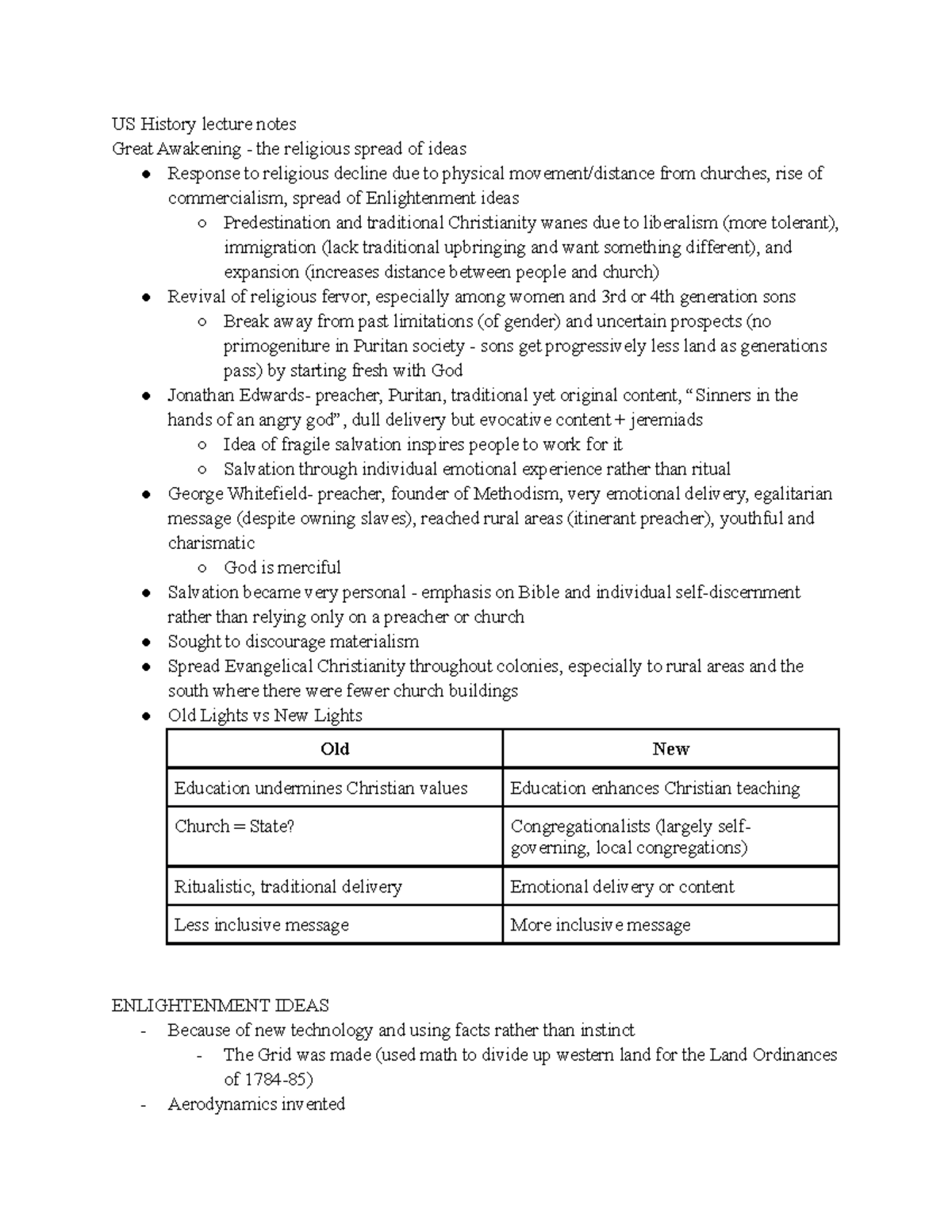 Studoc us history - US History lecture notes Great Awakening - the ...