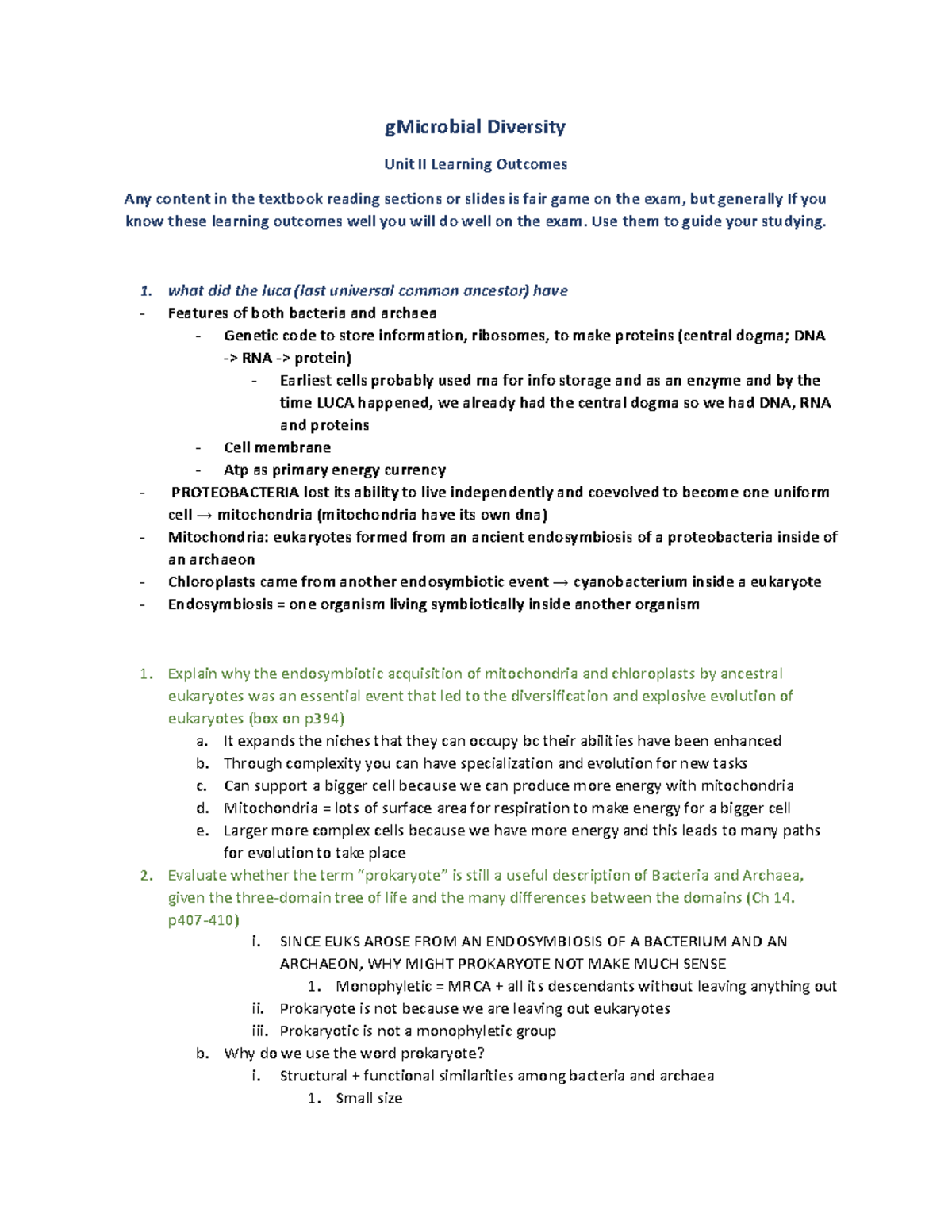 Micro unit 2 learning outcomes - gMicrobial Diversity Unit II Learning ...