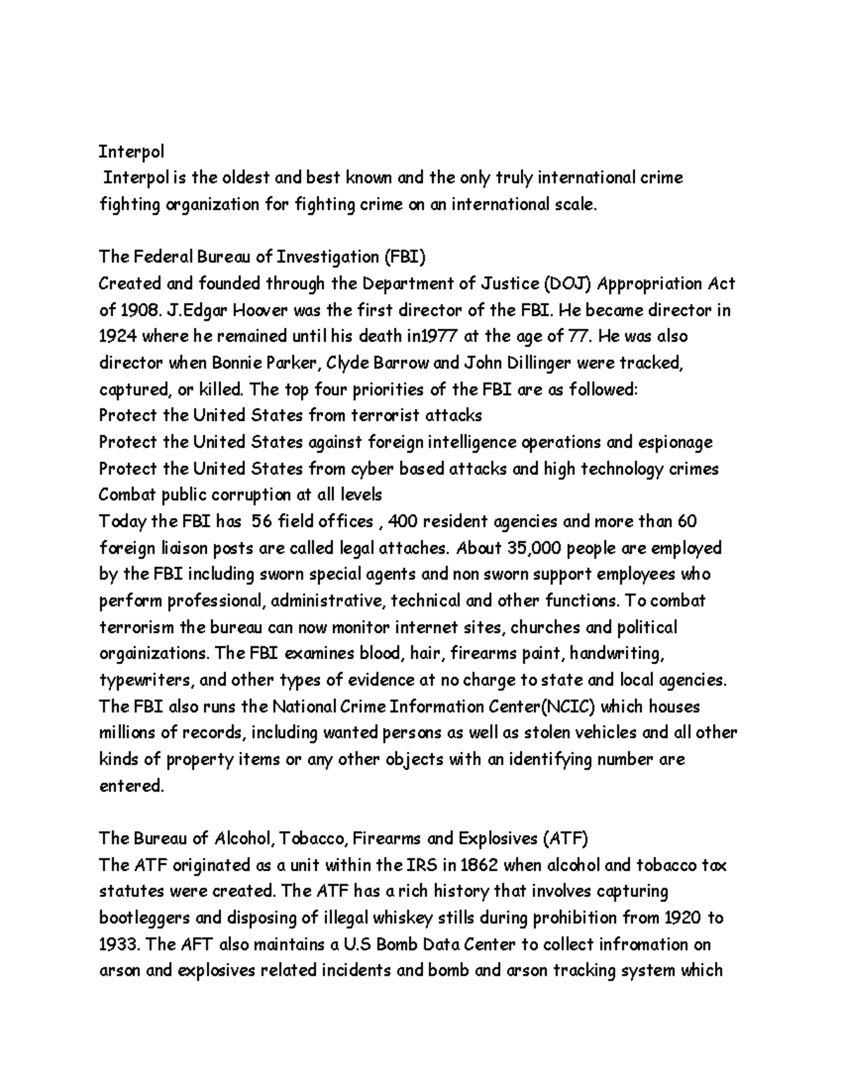 Interpol - the First two Federal agencies and what they do - Interpol ...
