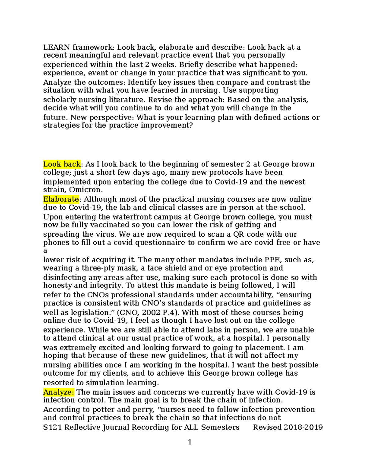 Free - LEARN framework: Look back, elaborate and describe: Look back at ...