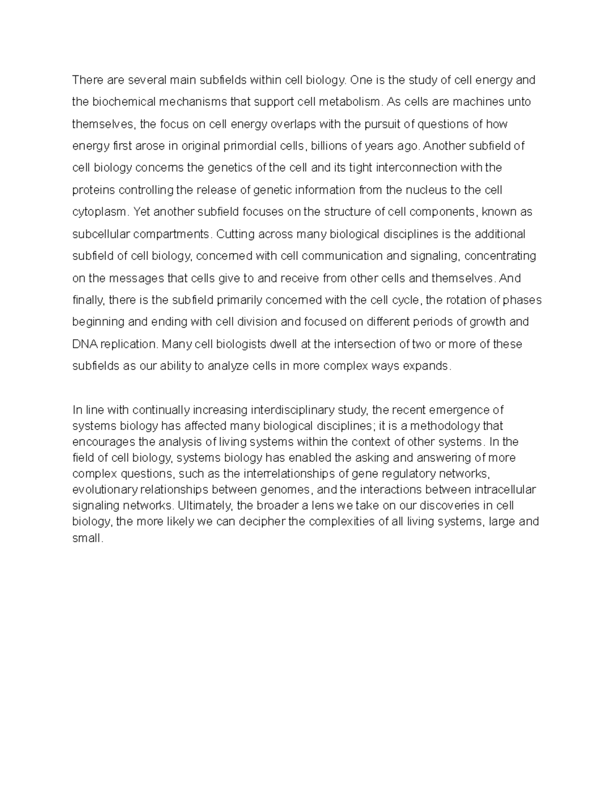 Cell bio - cell bio - There are several main subfields within cell ...