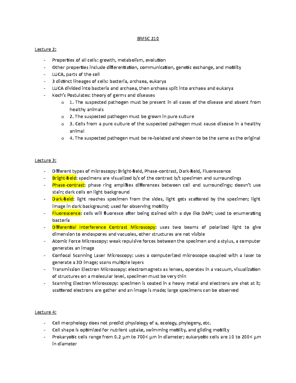 BMSC 210 Study Notes - BMSC of all cells: growth, metabolism ...
