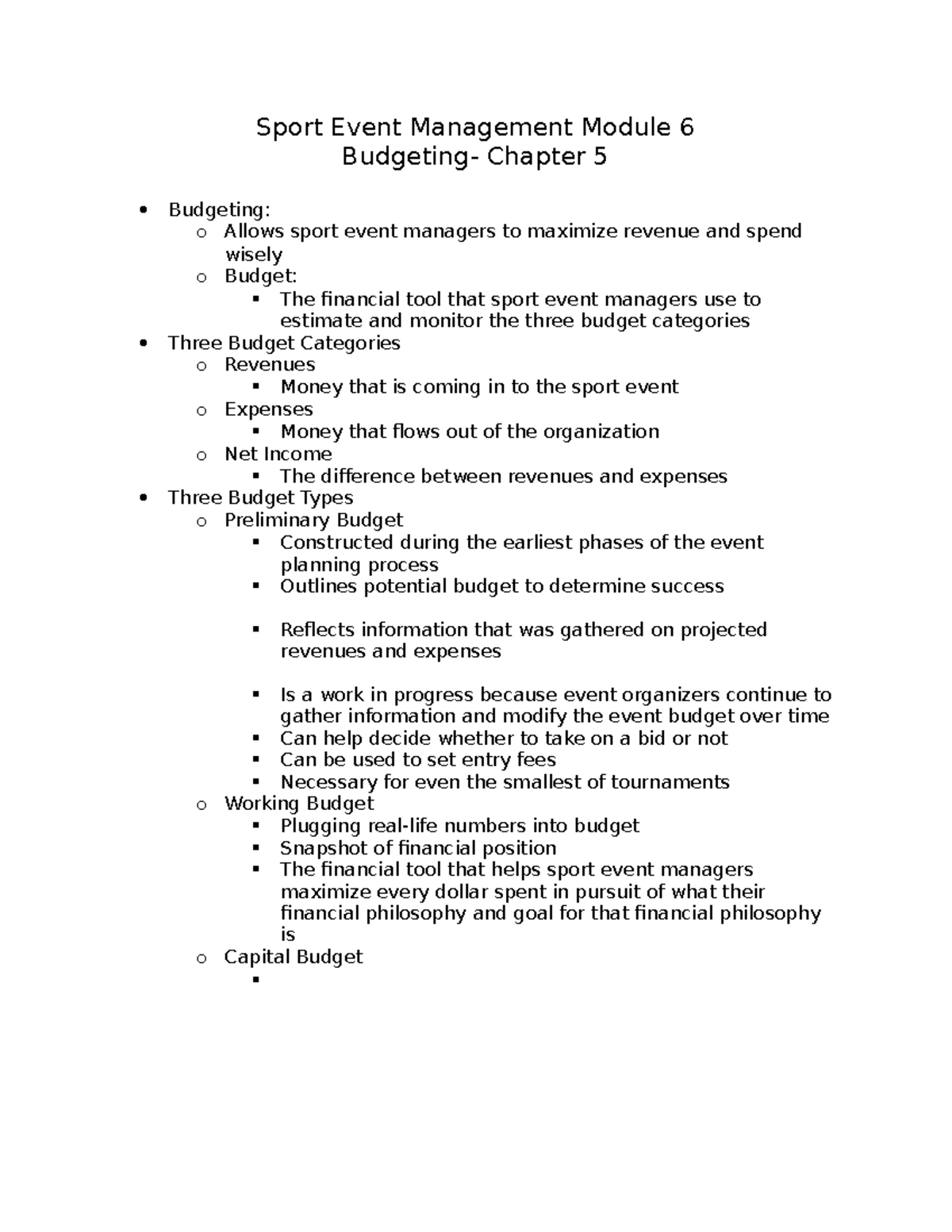 Sport Event MGMT Module 6 - Sport Event Management Module 6 Budgeting ...