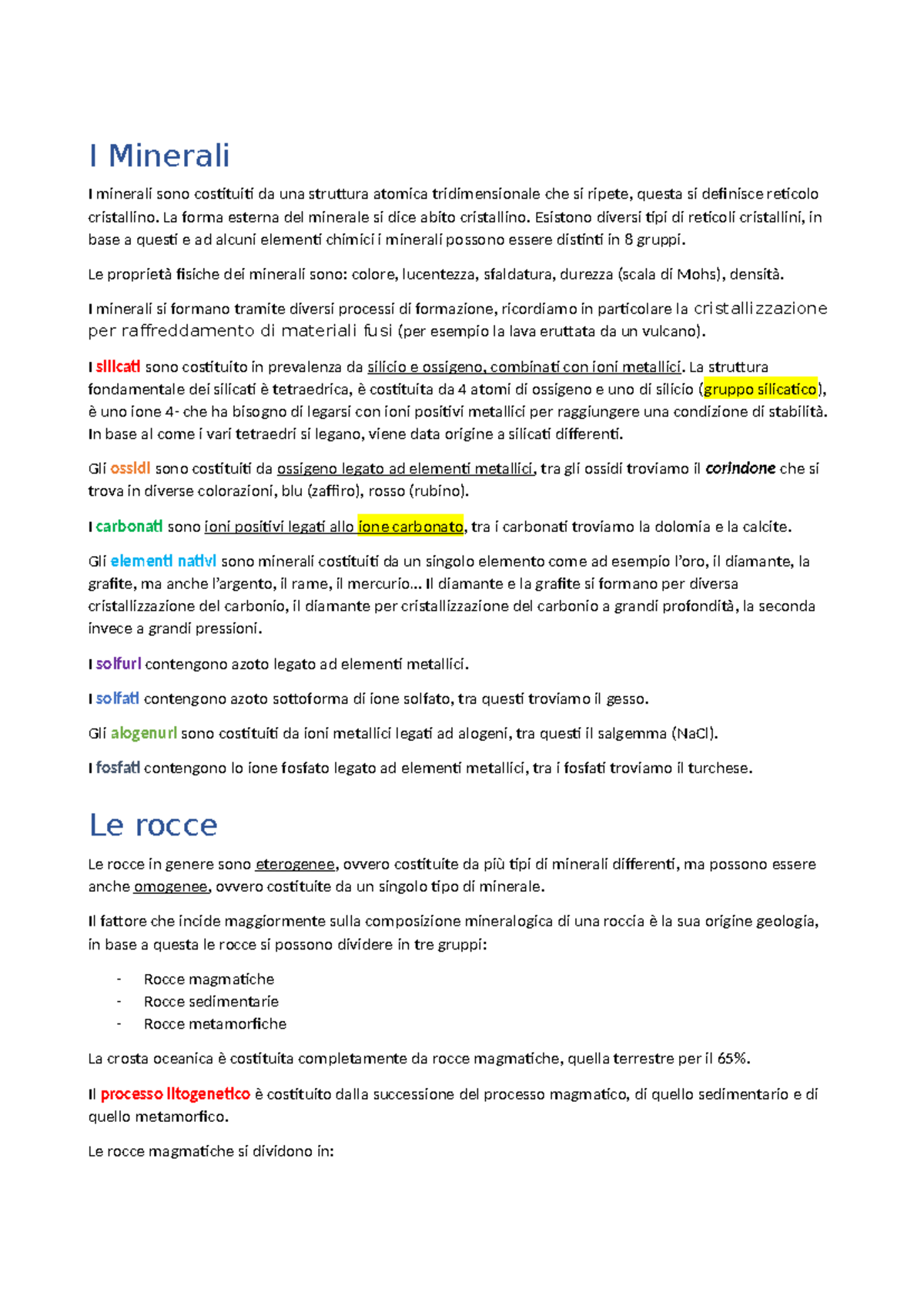 Scienze della terra - Rocce, vulcani e terremoti - I Minerali I ...