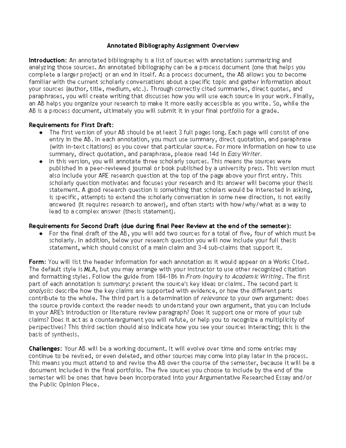 Annotated Bibliography Assignment Overview 2 - Annotated Bibliography ...