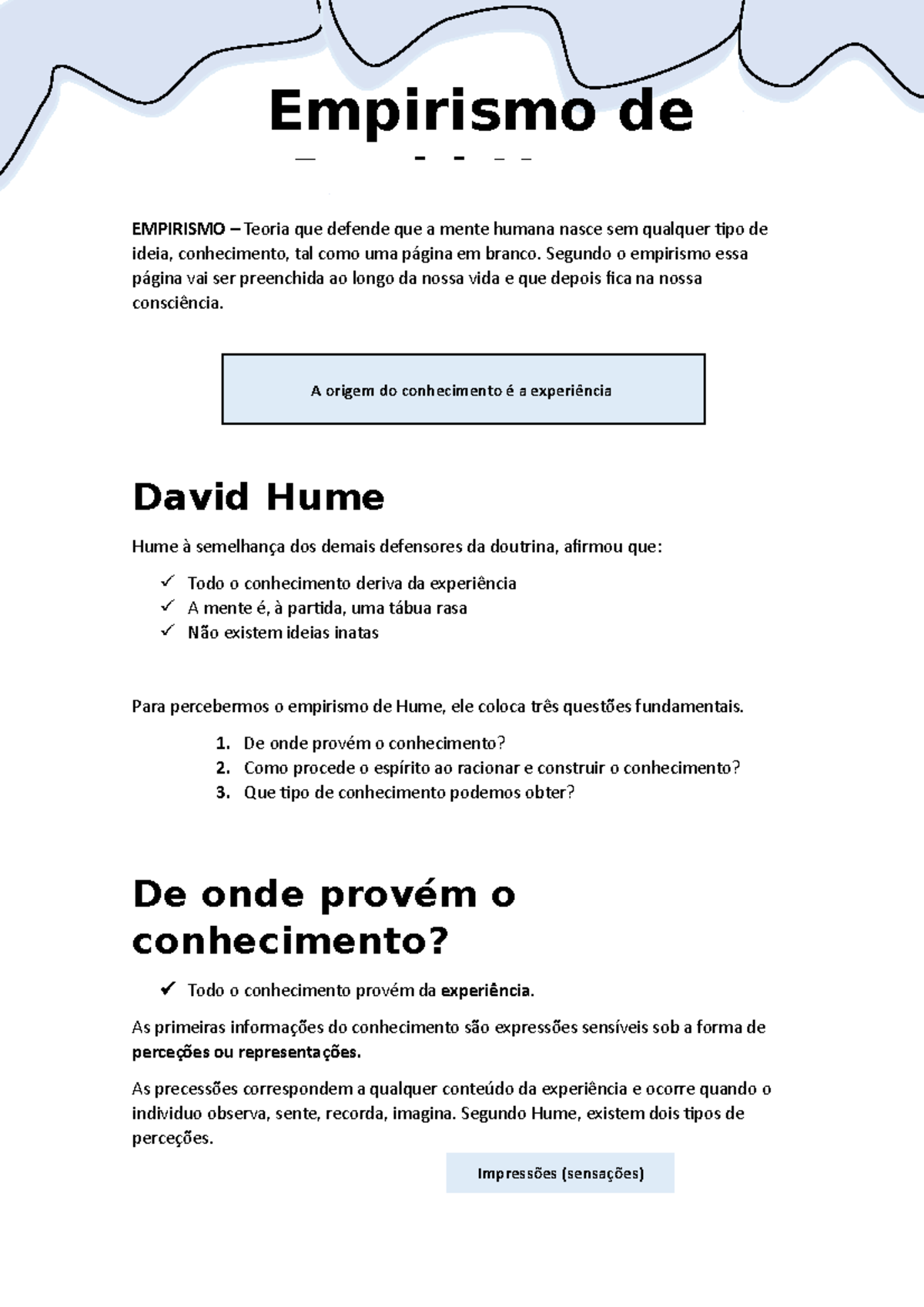 David Hume trabalho versao final - EMPIRISMO – Teoria que defende que a ...