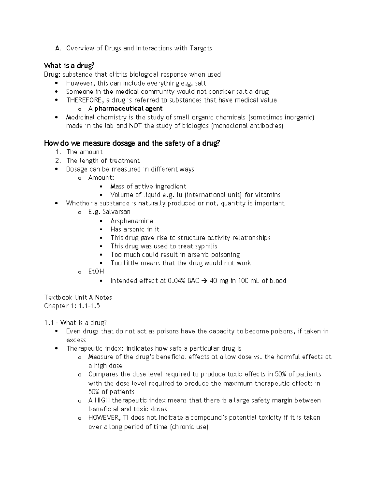 Med Chem Notes - A. Overview of Drugs and Interactions with Targets ...