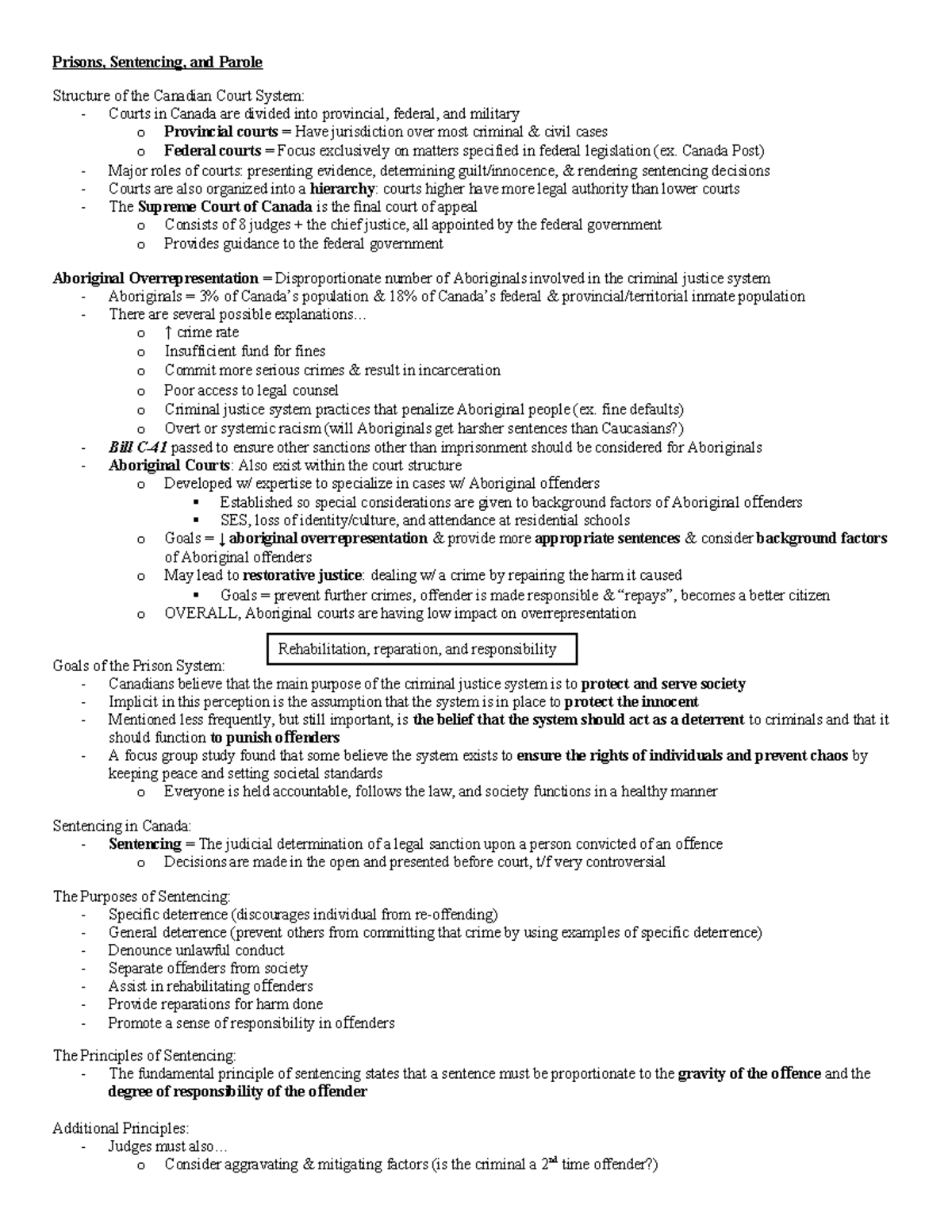 Psych 2032 final exam - Prisons, Sentencing, and Parole Structure of ...