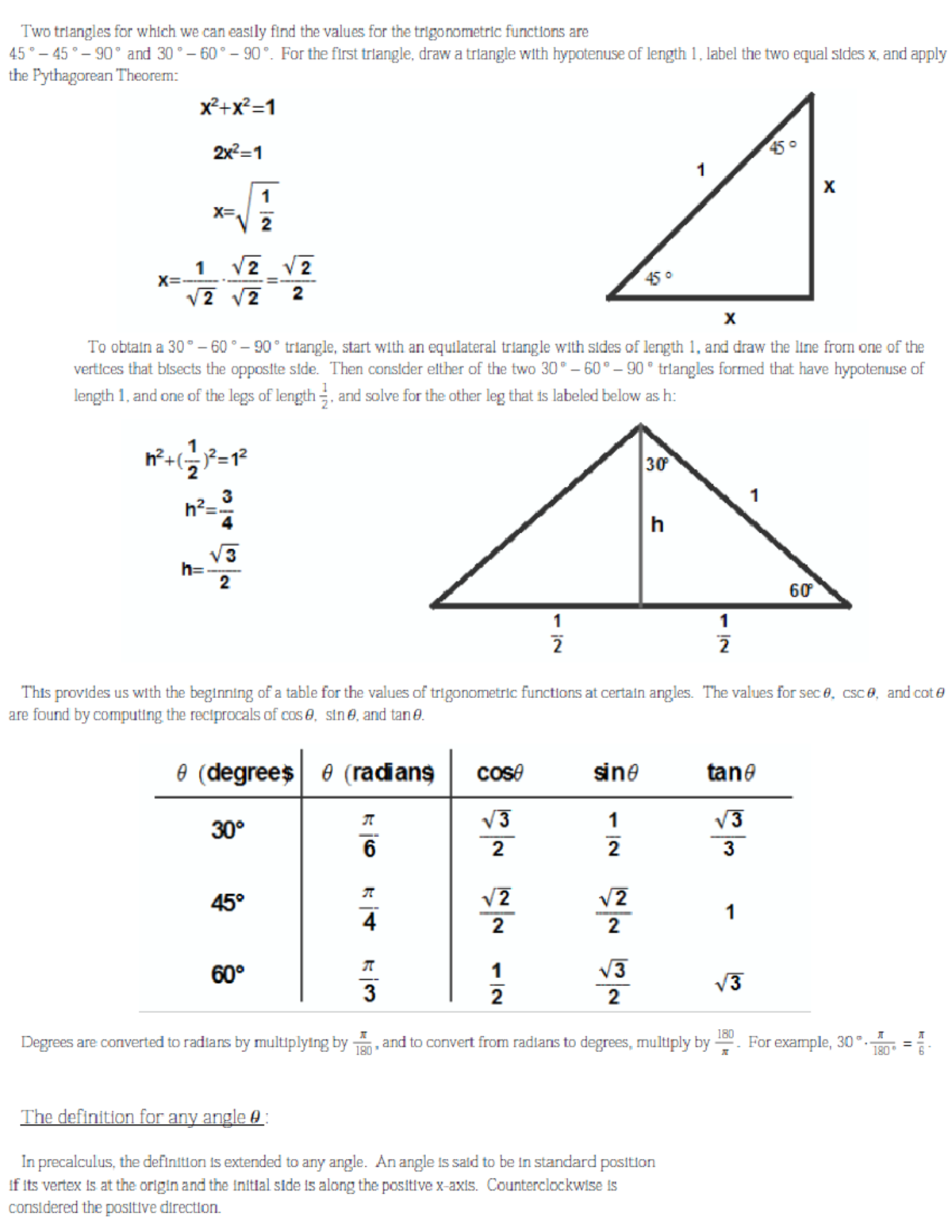 Trigonometry 2 - calculus - Two triangles for which we can eastly find ...