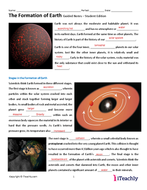 Formation of earth - It was _____________________ and has no atmosphere ...