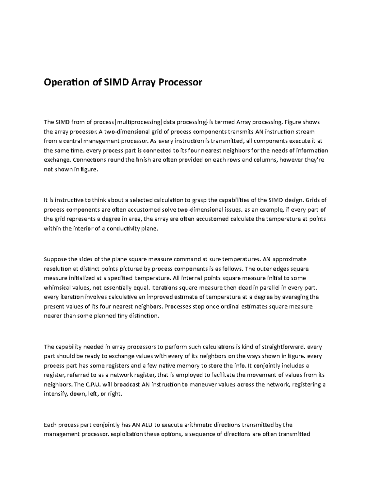 Operation Of Simd Array Processor Figure Shows The Array Processor A 4526