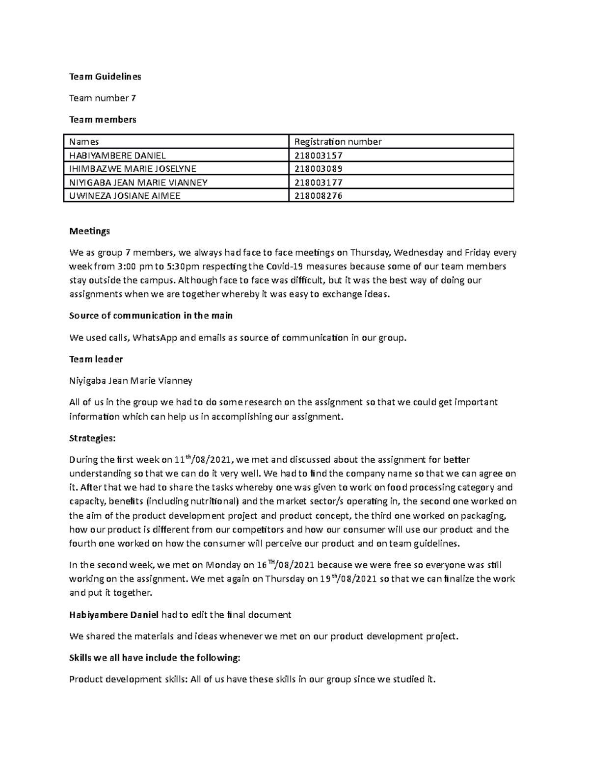product development and marketing - Team Guidelines Team number 7 Team ...