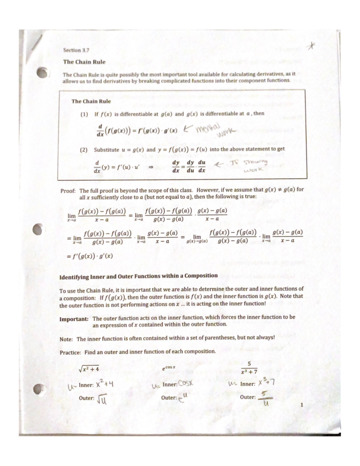Section 3.7 Chain Rule - Taken with Professor Farmer - Section 3 The ...