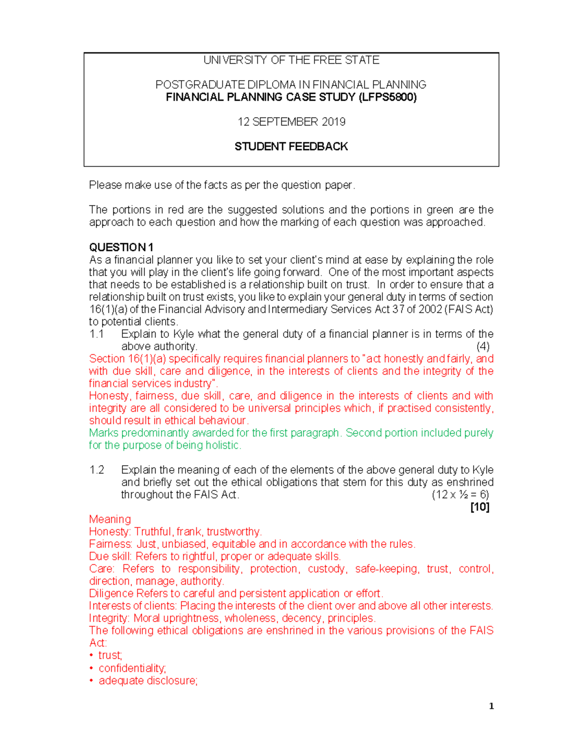 Exam 3 September 2019, answers - Warning: TT: undefined function: 32 UNIVERSITY OF THE FREE ...