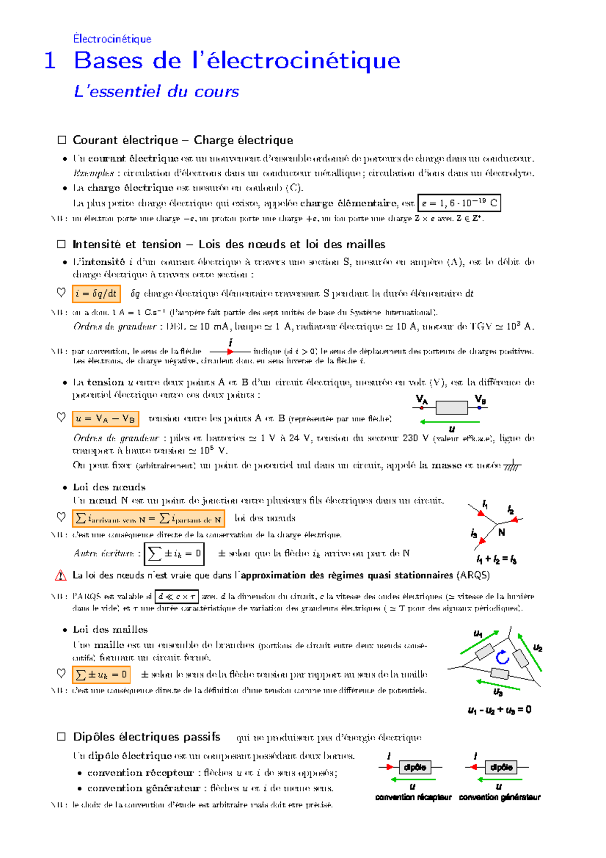 Bases d'électrocinétique - Éle tro inétique 1 Bases de l'éle tro ...