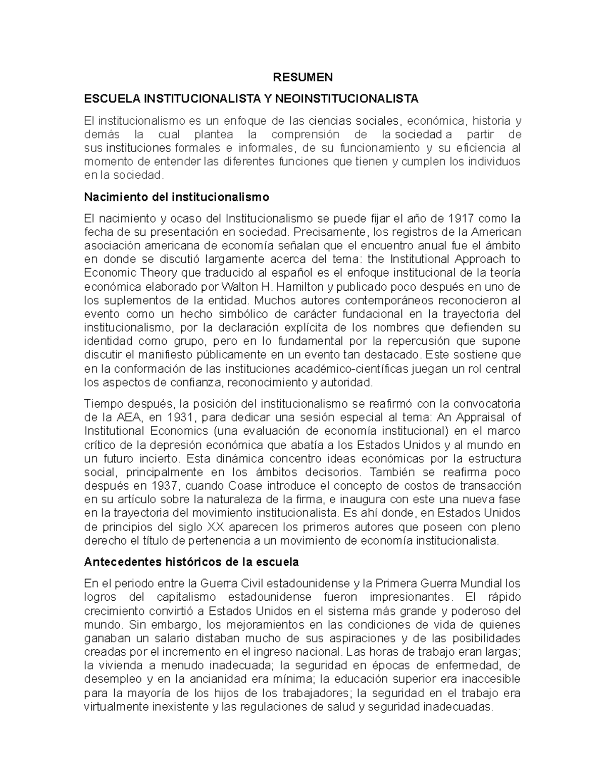 Resumen Institucionalismo Y Neoinstitucionalismo - RESUMEN ESCUELA ...