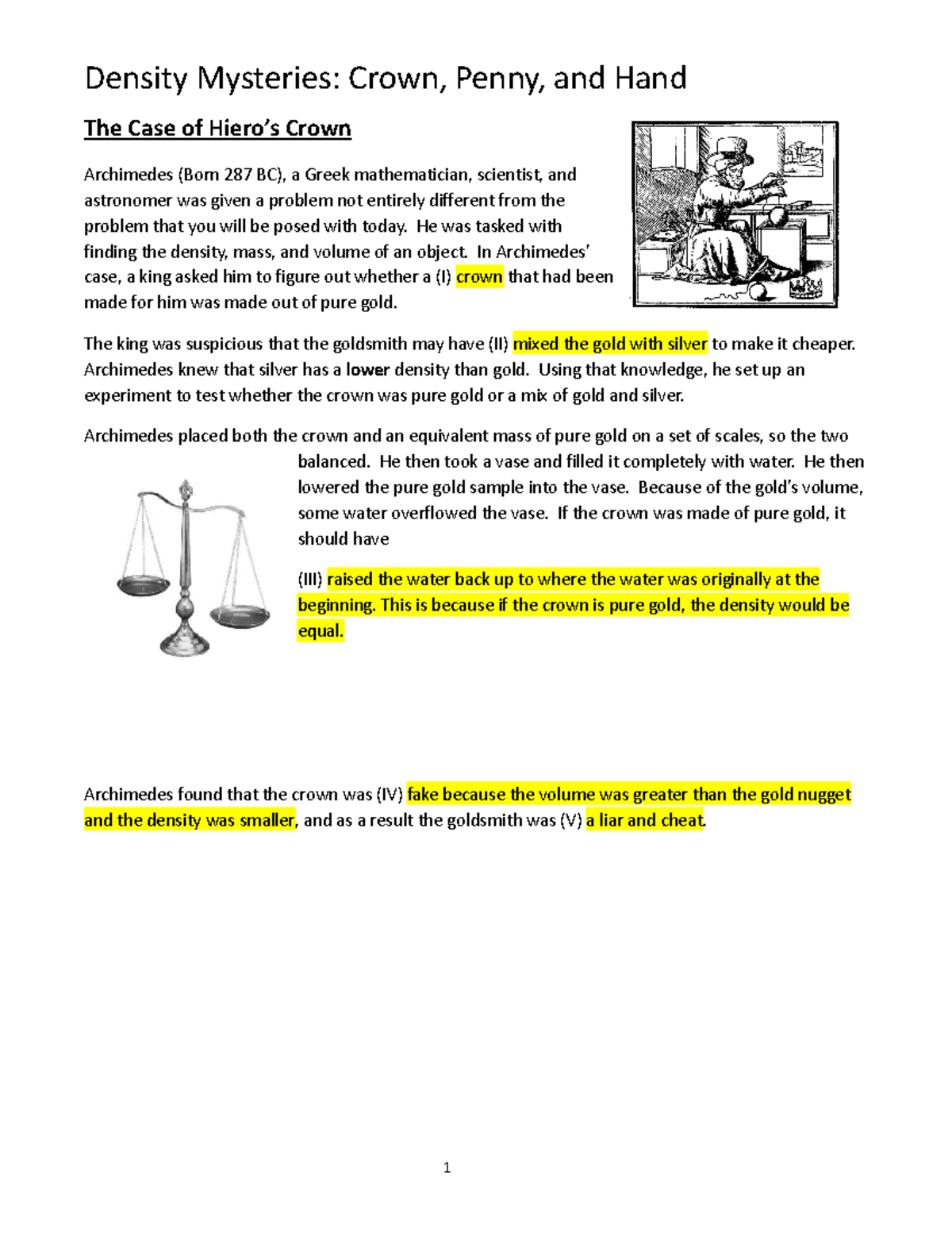 Density Mysteries- Crown, Penny, Hand Lab - Density Mysteries: Crown ...